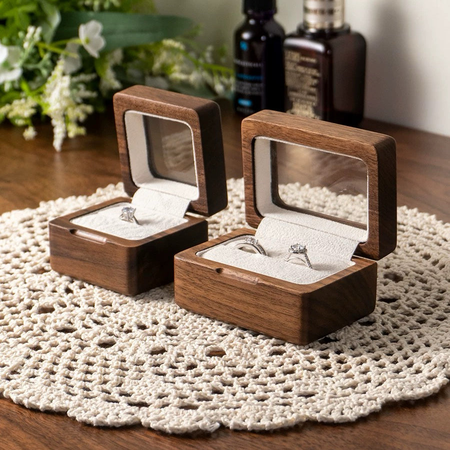 Lomi Premium Wooden Jewelry Ring Box, Ring Display Box – Walnut Create